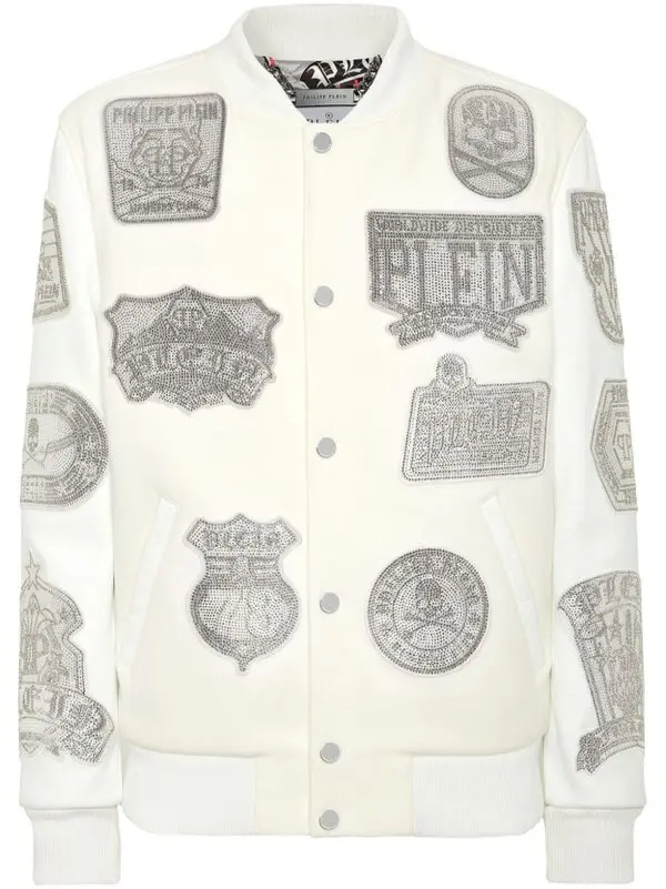 Philipp Plein Crystal College Bomber Jacket - White