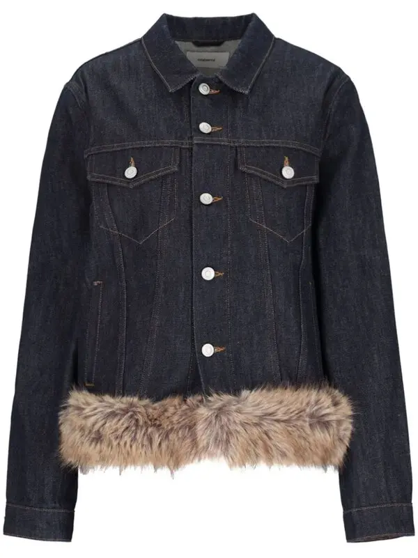 Coperni Faux-fur Hem Denim Jacket - Blue