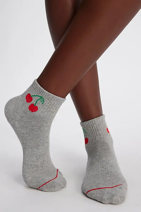 Free People Fruity Frolic Ankle Socks - Grey Cherry