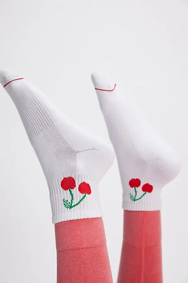 Free People Fruity Frolic Ankle Socks - White Cherry