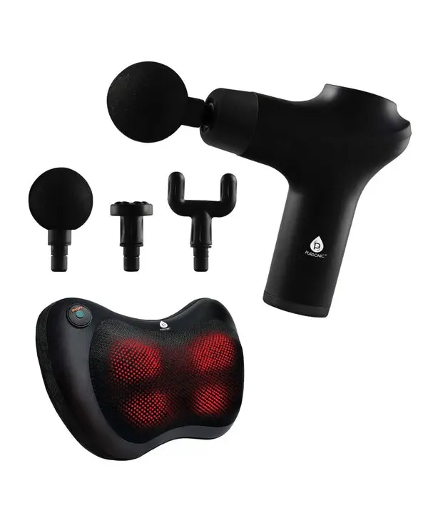 PURSONIC Ultimate Massage Therapy Bundle: 3-speed Gun & Shiatsu Massager - Black