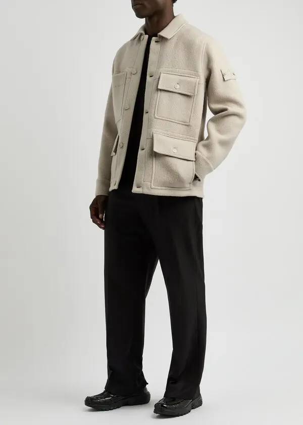 Stone Island Heavy Melton Ghost Wool-Blend Jacket In Beige 50