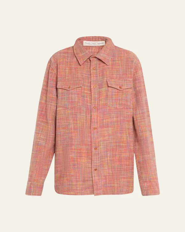 GOD'S TRUE CASHMERE Flower Space Dye Tartan Shirt Jacket - Red