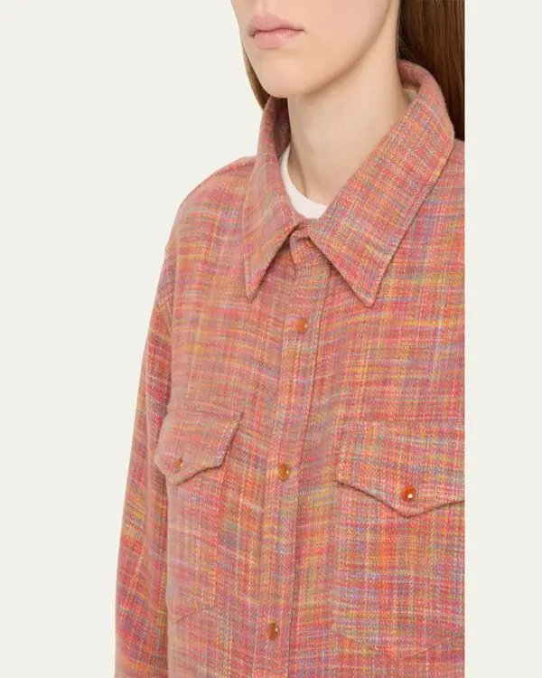 GOD'S TRUE CASHMERE Flower Space Dye Tartan Shirt Jacket - Red