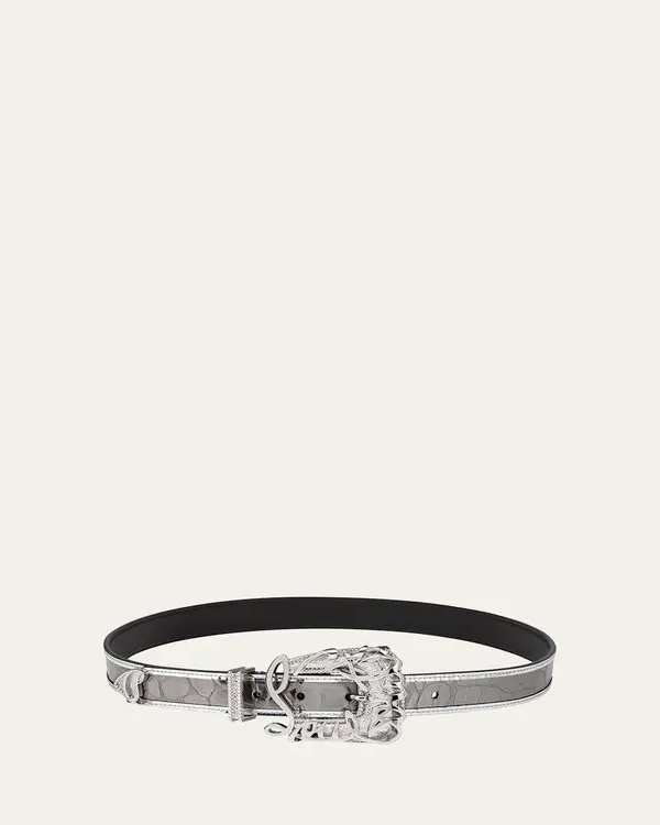 Christian Louboutin Giddy Embossed Leather Belt - Anthracite  display picture 1