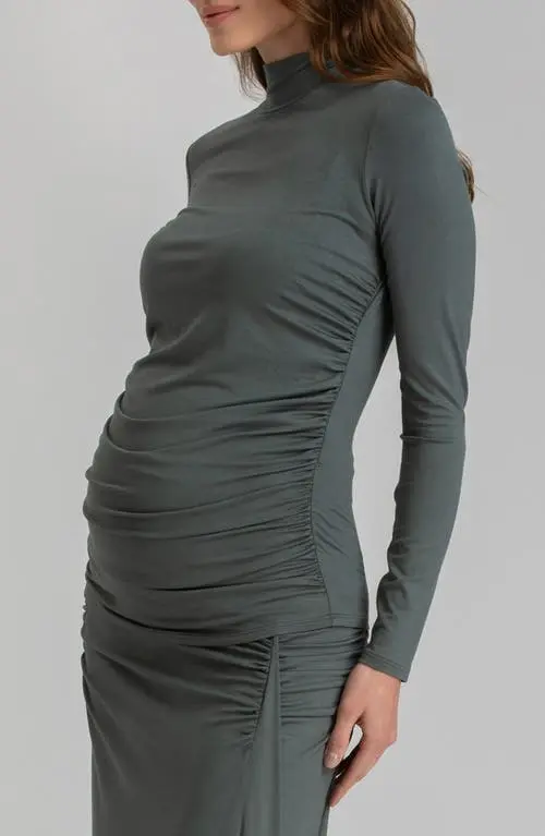 PIETRO BRUNELLI Ruched Mock Neck T-shirt - Medium Green