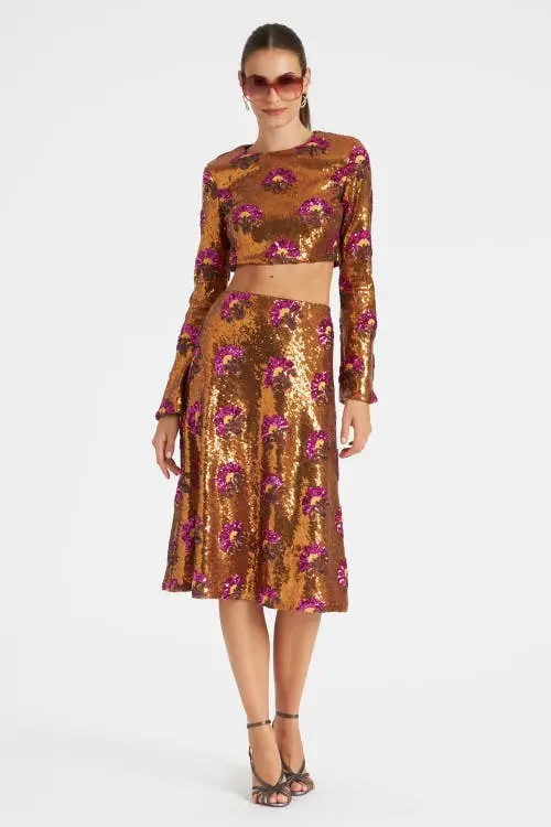 La DoubleJ Holly Crop Top - Textured Sequins Rust