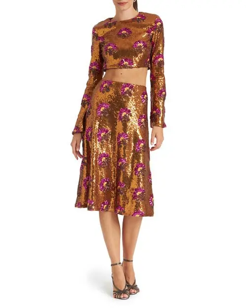 La DoubleJ Holly Crop Top - Textured Sequins Rust