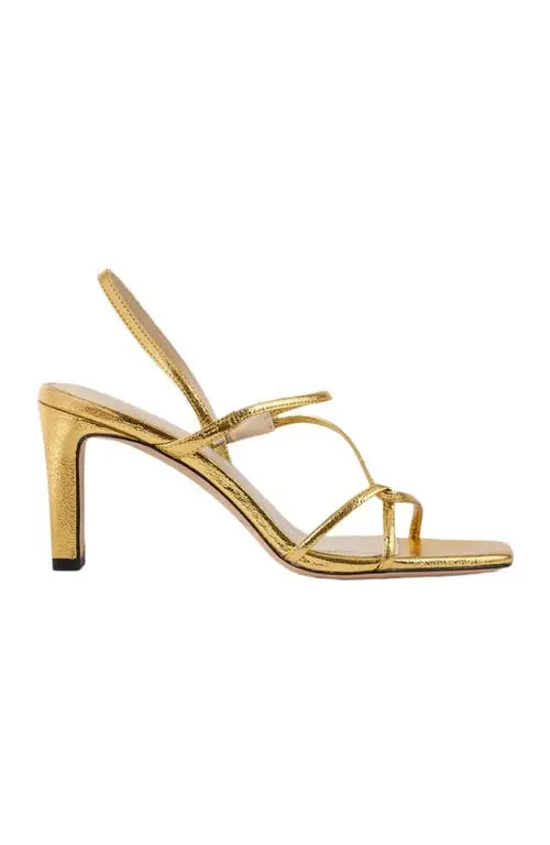 Sandro Embossed Leather Strappy Sandals - Gold