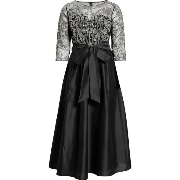 Pisarro Nights Beaded Taffeta Gown - Black/silver