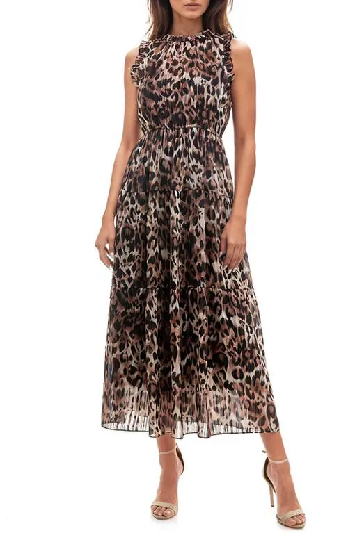 Socialite Chiffon Tiered Midi Dress In Tan Leoaprd - 55% Off | Editorialist