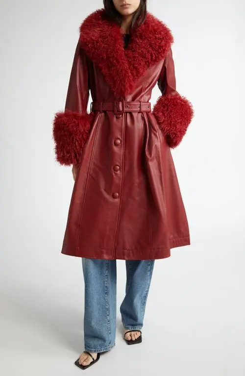 Saks Potts Foxy Genuine Shearling Trim Leather Coat