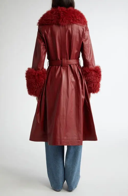 Saks Potts Foxy Genuine Shearling Trim Leather Coat
