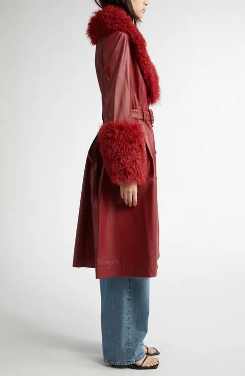 Saks Potts Foxy Genuine Shearling Trim Leather Coat