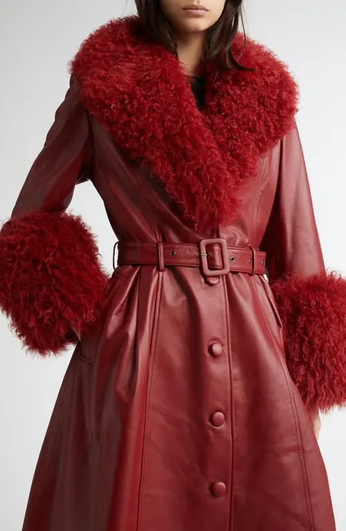 Saks Potts Foxy Genuine Shearling Trim Leather Coat