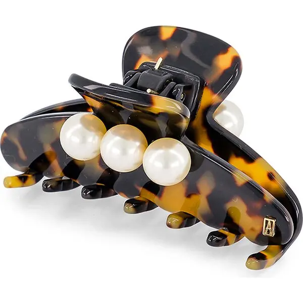 Alexandre De Paris Faux Pearl Embellished Hair Clip - Tortoise
