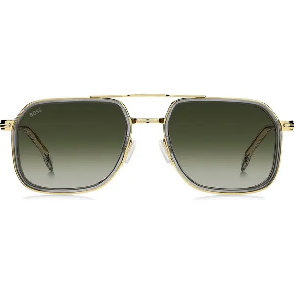 BOSS 55mm Rectangular Sunglasses - Grey Gold/ Green Shaded