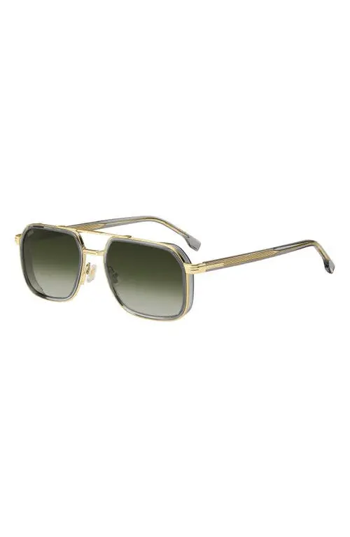 BOSS 55mm Rectangular Sunglasses - Grey Gold/ Green Shaded