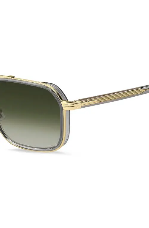 BOSS 55mm Rectangular Sunglasses - Grey Gold/ Green Shaded