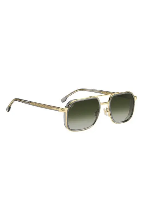BOSS 55mm Rectangular Sunglasses - Grey Gold/ Green Shaded