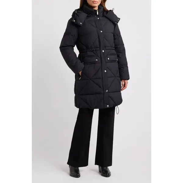 Sam Edelman Mixed Quilt Puffer Coat - Black