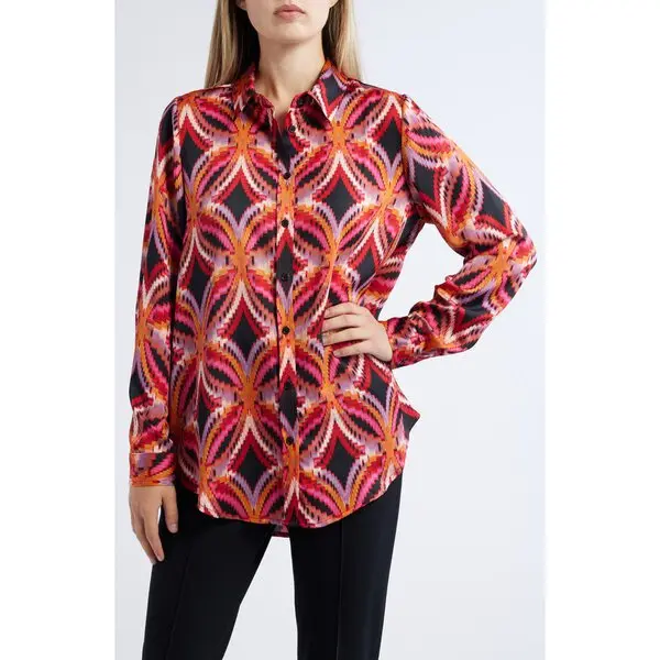 TAHARI ASL Satin Button-up Top
