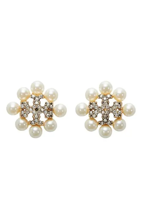 Tory Burch Kira Imitation Pearl Stud Earrings - Tory Gold / Pearl / Crystal