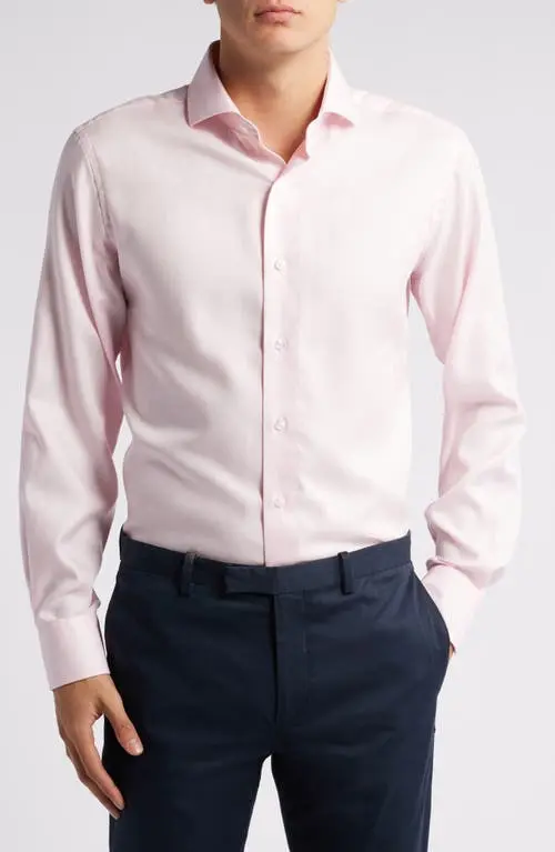 Lorenzo Uomo Herringbone Textured Button-up Shirt - Pink