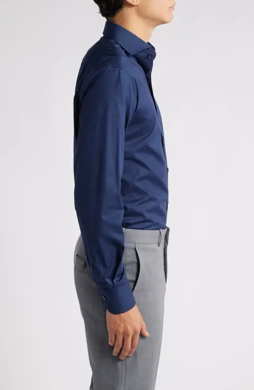 Lorenzo Uomo Trim Fit Solid Stretch Cotton Dress Shirt In Navy - 30% Off |  Editorialist