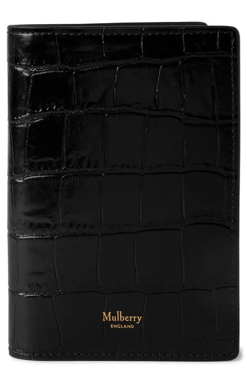 Mulberry Croc Embossed Leather Passport Wallet - Black