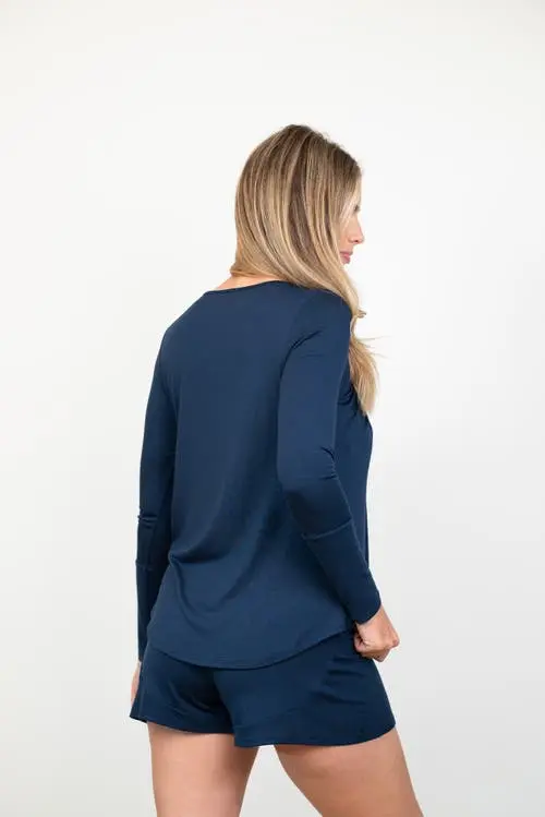 JJWINKS Full Moon Built-in Shelf Lounge & Sleep Long Sleeve Top - Navy