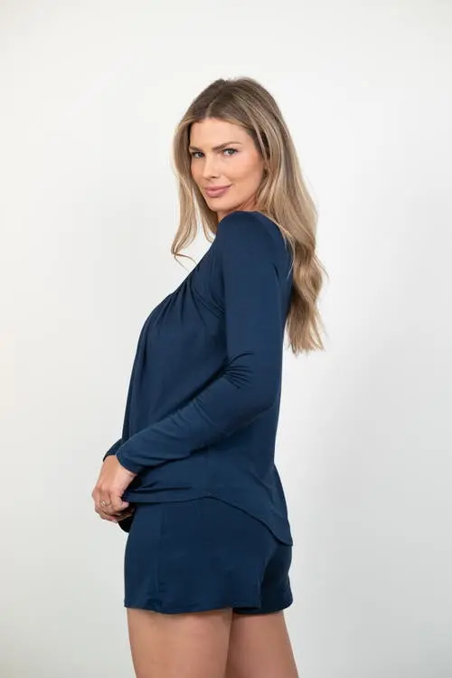 JJWINKS Full Moon Built-in Shelf Lounge & Sleep Long Sleeve Top - Navy