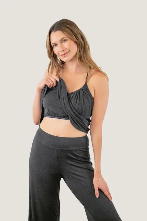 JJWINKS Slumber Party Built-in Shelf Pajama Tank Top - Charcoal