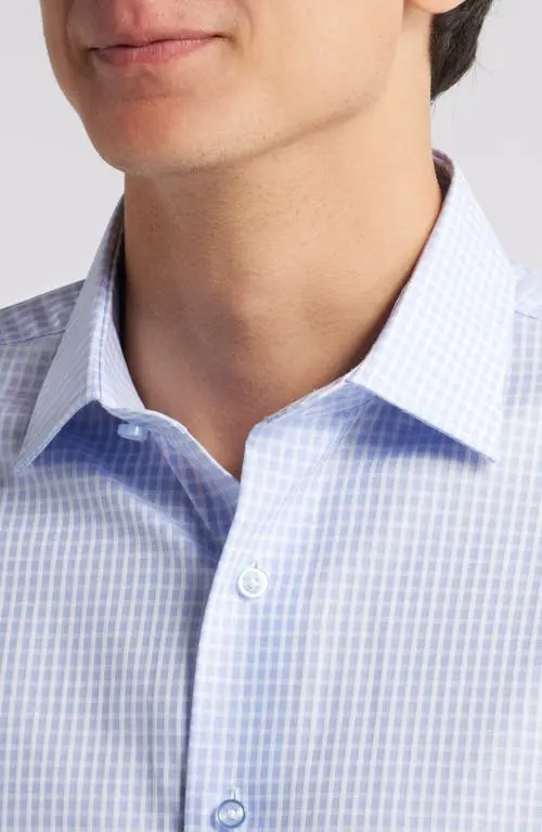 Lorenzo Uomo Trim Fit Textured Check Cotton Dress Shirt In Light Blue |  Editorialist