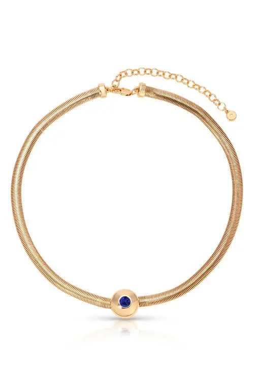 Ettika Crystal Disc Pendant Herringbone Chain Necklace - Sapphire