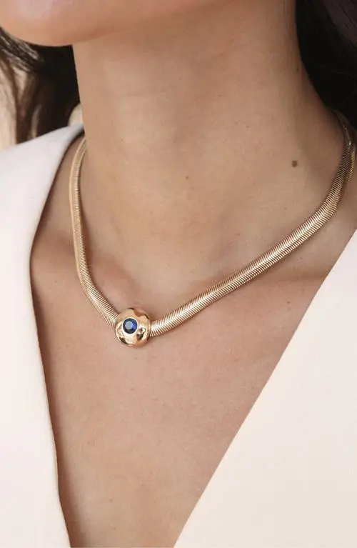 Ettika Crystal Disc Pendant Herringbone Chain Necklace