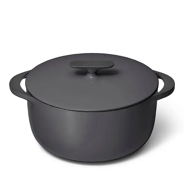 CARAWAY Enameled Cast Iron 6.5 Qt Dutch Oven With Flat Lid - Charcoal