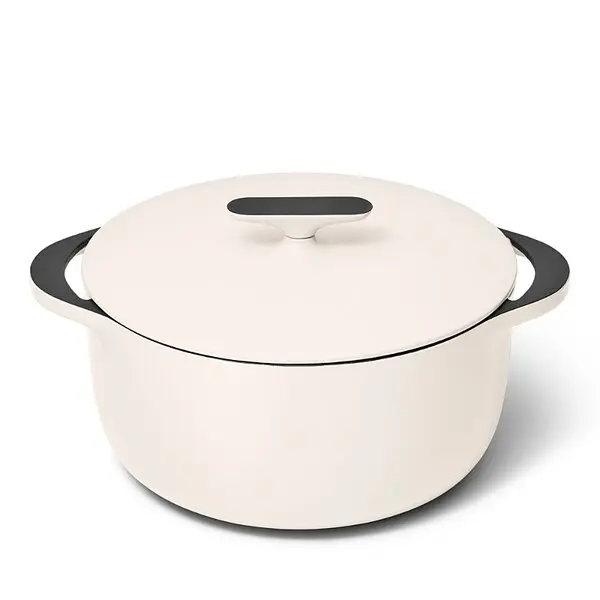 CARAWAY Enameled Cast Iron 6.5 Qt Dutch Oven With Flat Lid - Cream