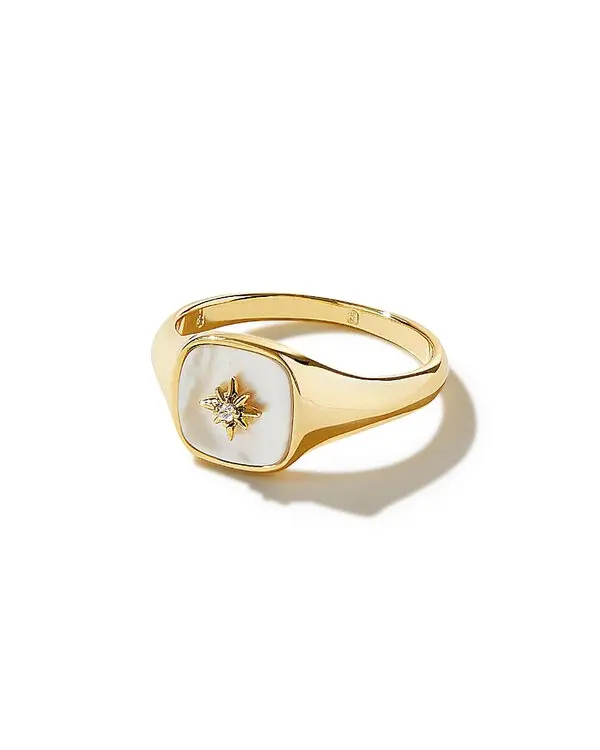 ANA LUISA Signet Ring Amara Mother Of Pearl - Gold