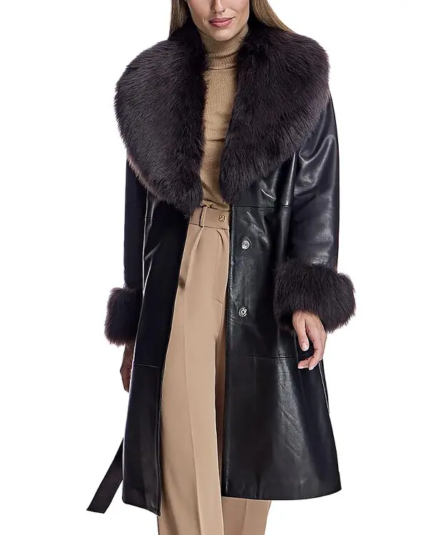MAXIMILIAN Leather Coat With Shearling Trim