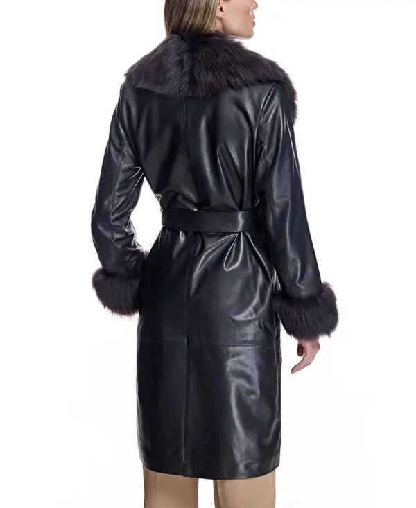 MAXIMILIAN Leather Coat With Shearling Trim