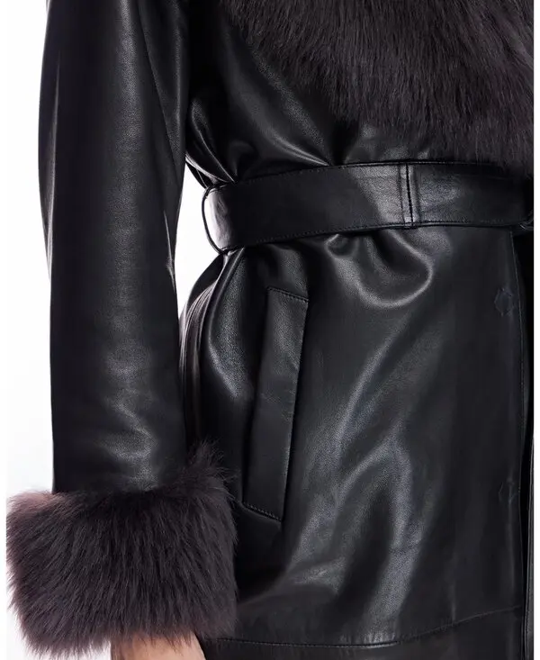 MAXIMILIAN Leather Coat With Shearling Trim
