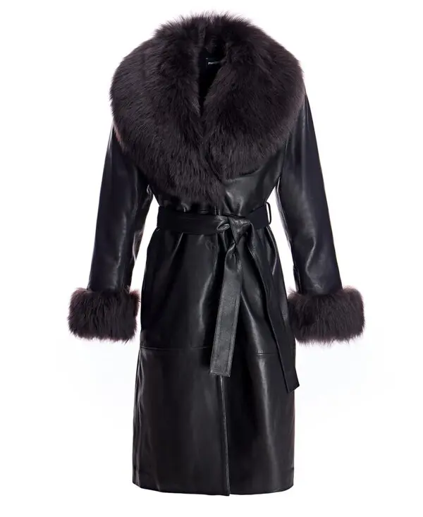 MAXIMILIAN Leather Coat With Shearling Trim