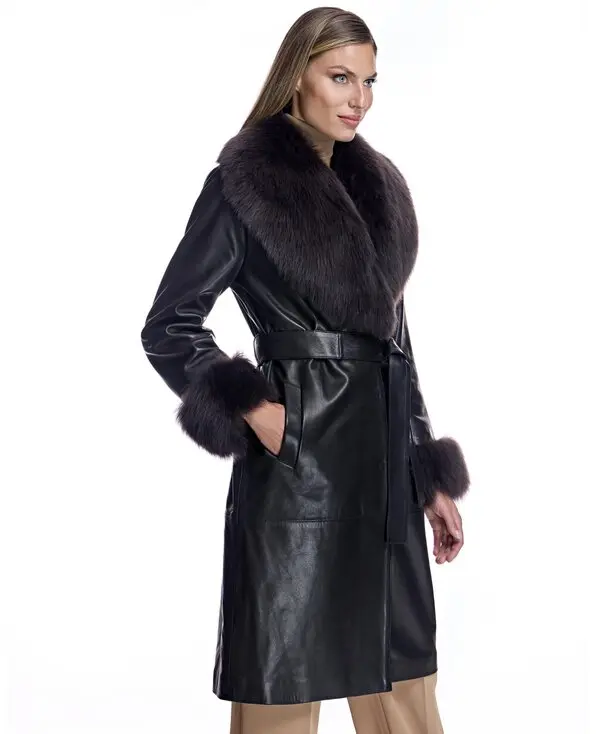 MAXIMILIAN Leather Coat With Shearling Trim