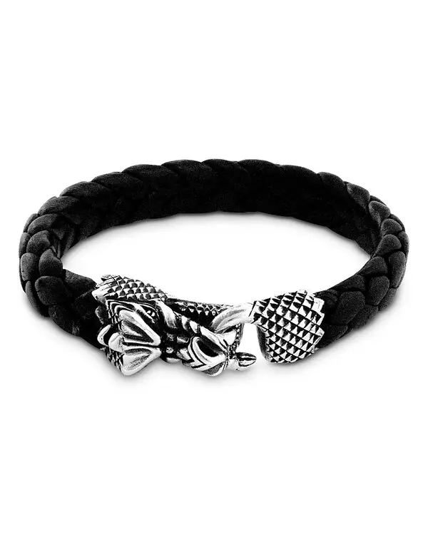 KING BABY STUDIO Sterling Silver Dragon Head Leather Bracelet - Black/silver