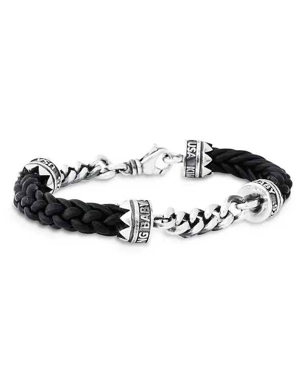 KING BABY STUDIO Sterling Silver And Leather Bracelet - Black/silver