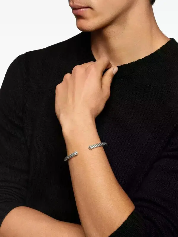 David Yurman Sterling Diamond Cable Cuff Bracelet - Silver