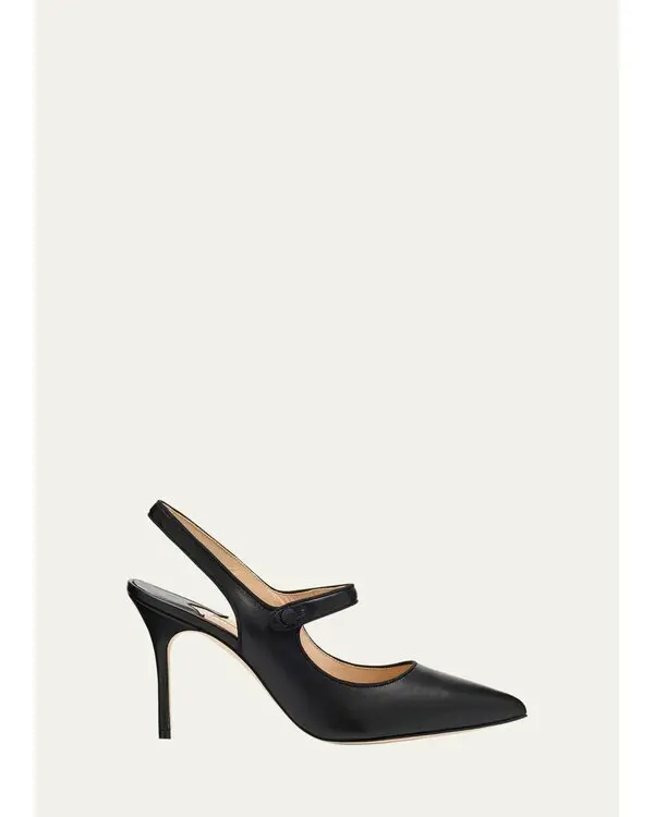 Manolo Blahnik Camparisli Leather Mary Jane Slingback Pumps - Black