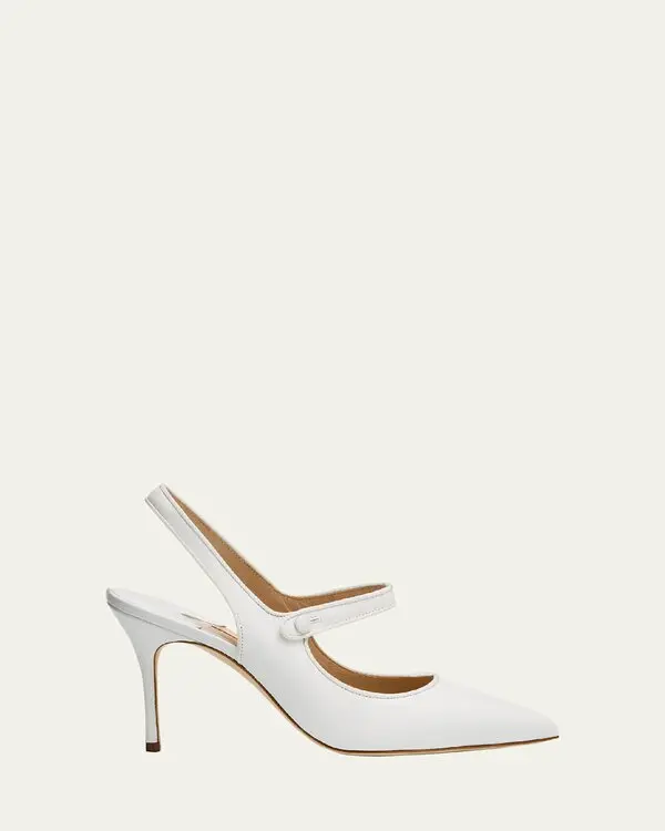 Manolo Blahnik Camparisli Leather Mary Jane Slingback Pumps - White