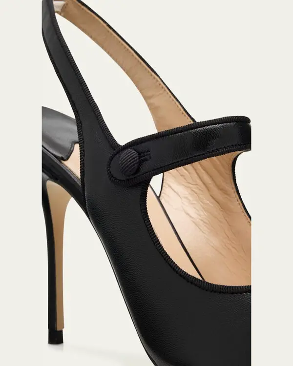 Manolo Blahnik Camparisli Leather Mary Jane Slingback Pumps - White